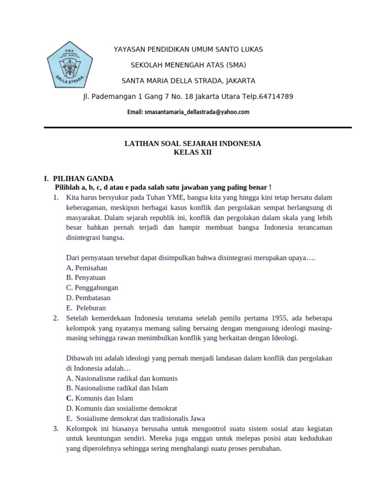 Latihan Soal Sej Indo Pra Asas | PDF