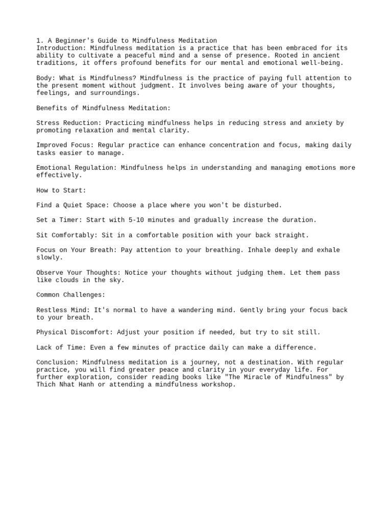 A Beginner's Guide To Mindfulness Meditation | PDF