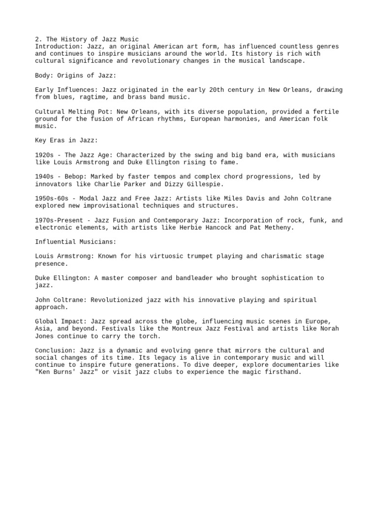 The History of Jazz Music | PDF