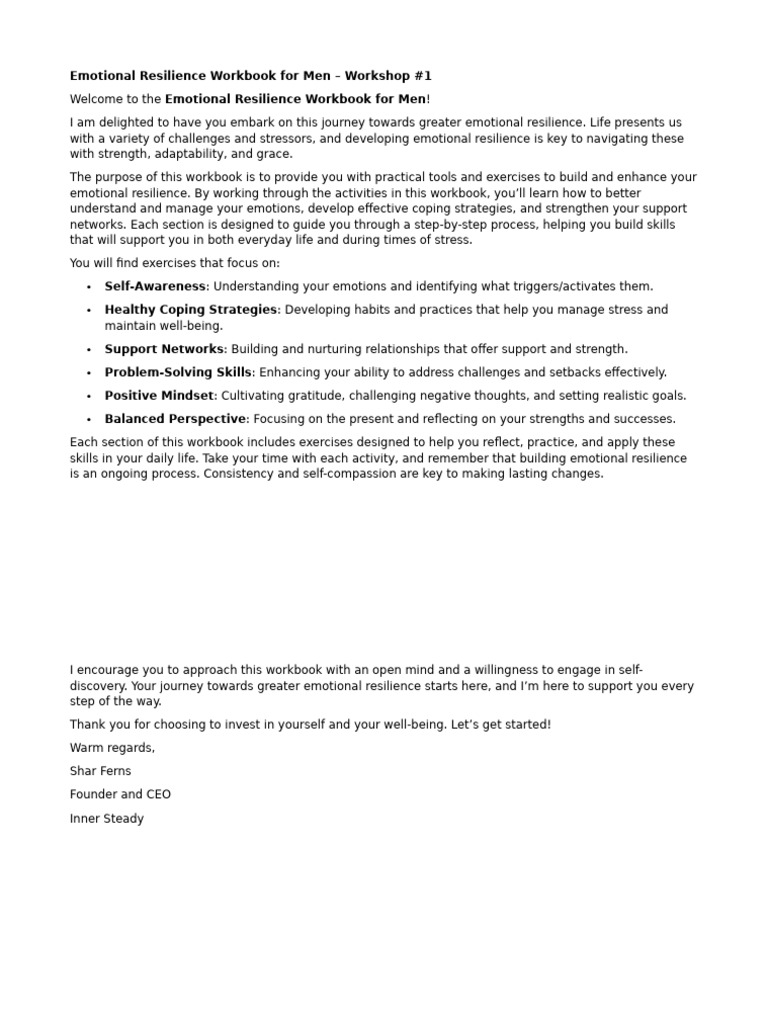 Emotional Resilience Workbook For Men | PDF | Psychological Resilience ...
