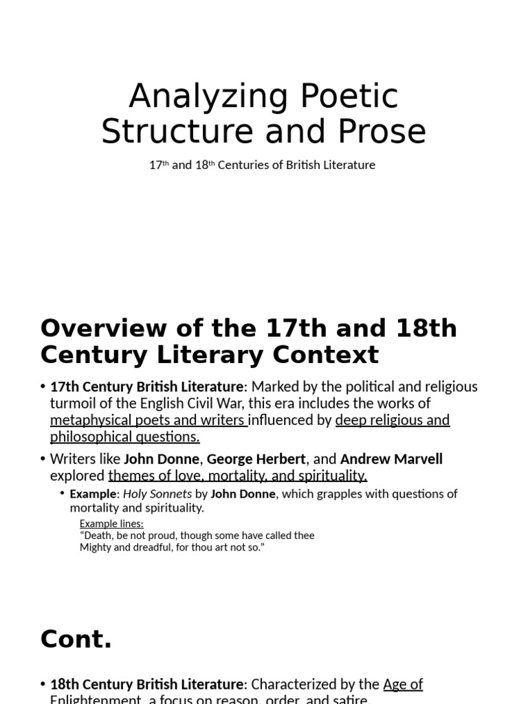 Analyzing Poetic Structure and Prose of 17 18 Century | PDF | Poetry ...