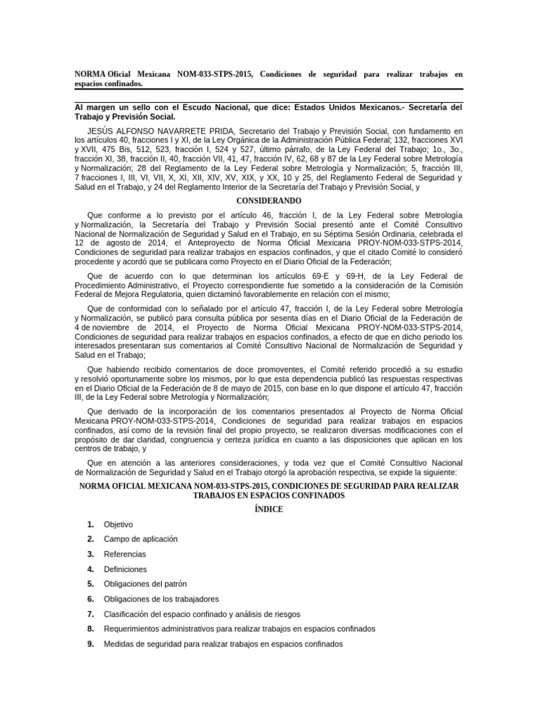Seguridad en Espacios Confinados NOM-033 | PDF | Oxígeno | Ventilación ...