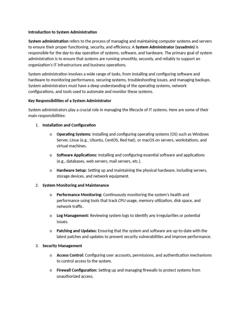 Introduction To System Administration | PDF | System Administrator | Operating System