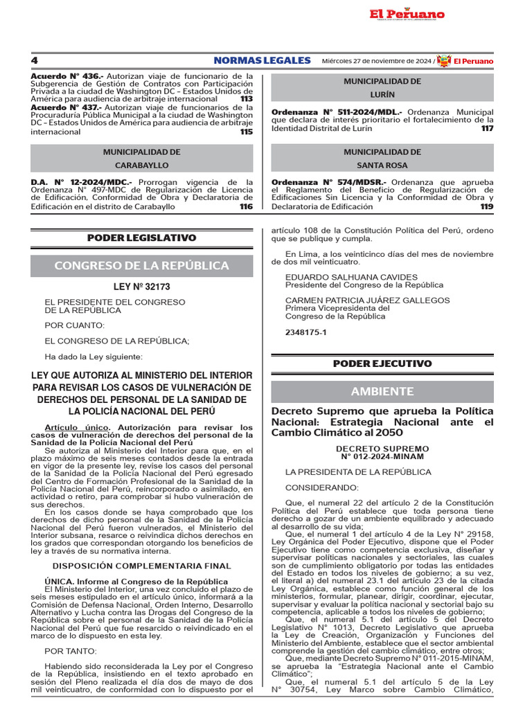 Congreso de La República: Normas Legales | PDF | Gobierno