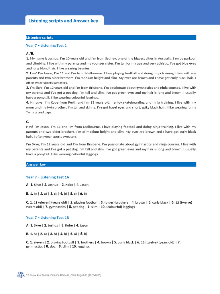 Year 7 Listening Test Scripts | PDF