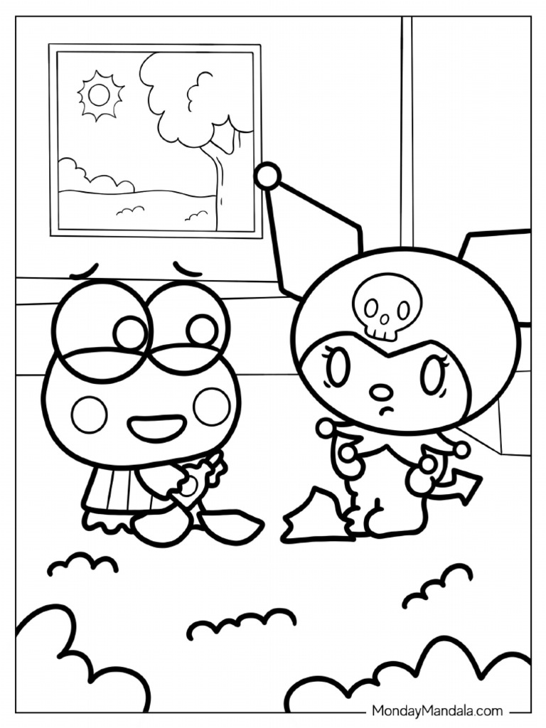 Kuromi Talking To Keroppi Coloring Page | PDF