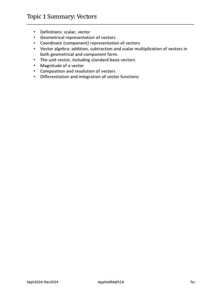 Applied Maths 1A-SummarynotesVectors-2024 | PDF