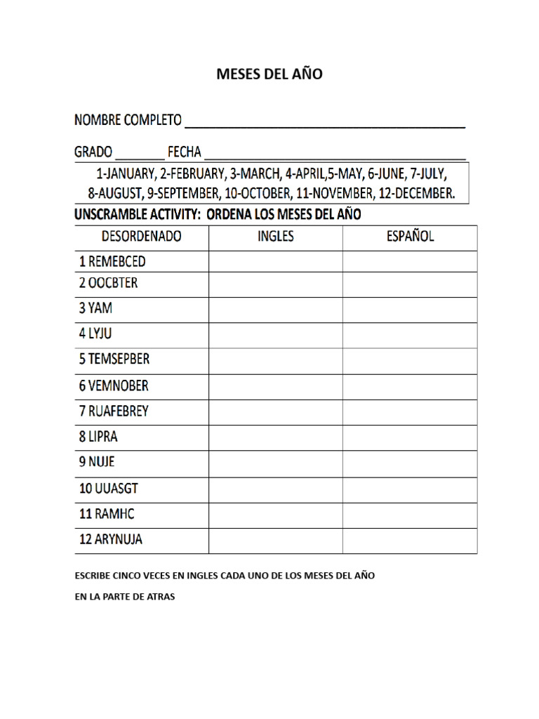 Meses Del Año | PDF