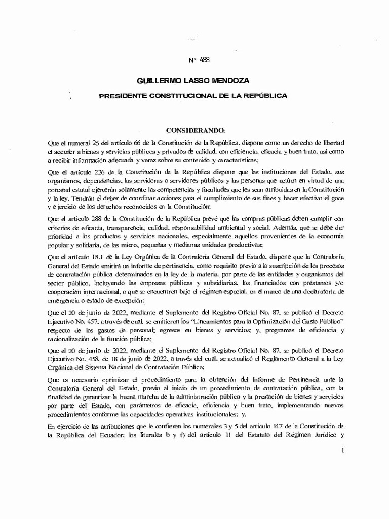 Decreto - Ejecutivo - No. - 488 - Actualizacion Nuevo Reglamento SNCP | PDF | Regulación ...
