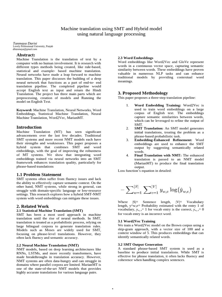 Nlp Project Research Paper Tanmaya Pdf Cognitive Science Linguistics 