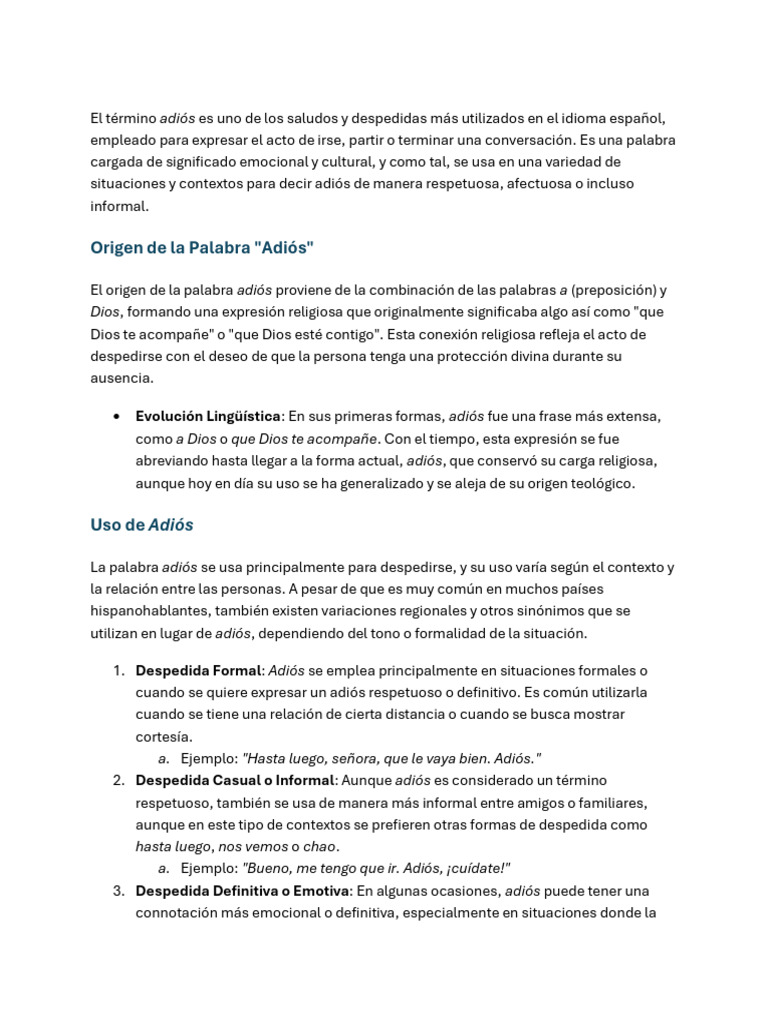 Significado y Uso de "Adiós" | PDF | Lengua española | Dios