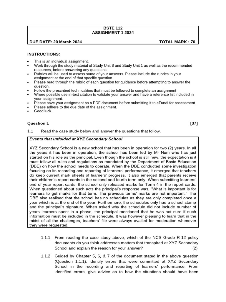 BSTE 112 Assignment 1 - 2024 | PDF
