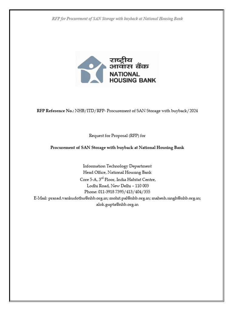 RFP for SAN Storage Procurement at NHB | PDF | Request For Proposal