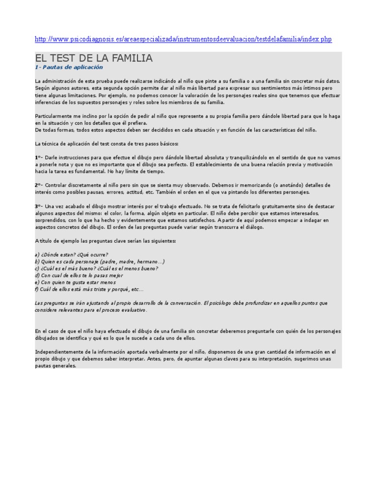 Test de La Familia | PDF | Temor | Familia