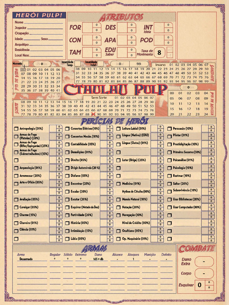 Call of Cthulhu - Pulp Cthulhu - Ficha PT-BR - Automática | PDF