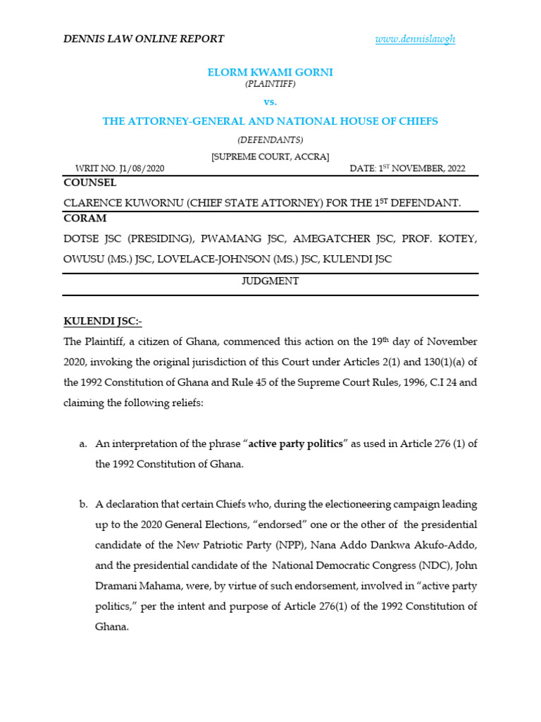 Elorm Kwami Gorni VRS The Attorney General | PDF | Jurisdiction | Lawsuit