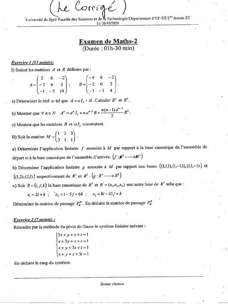 Math 02 Examen Corrige | PDF