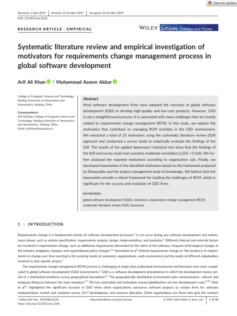 J Software Evolu Process - 2019 - Khan - Systematic Literature Review and Empirical ...