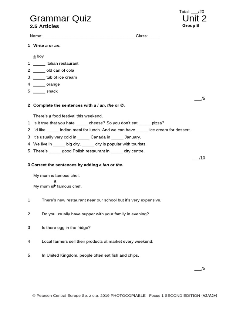 Focus1 2E Grammar Quiz Unit2.5 GroupB | PDF