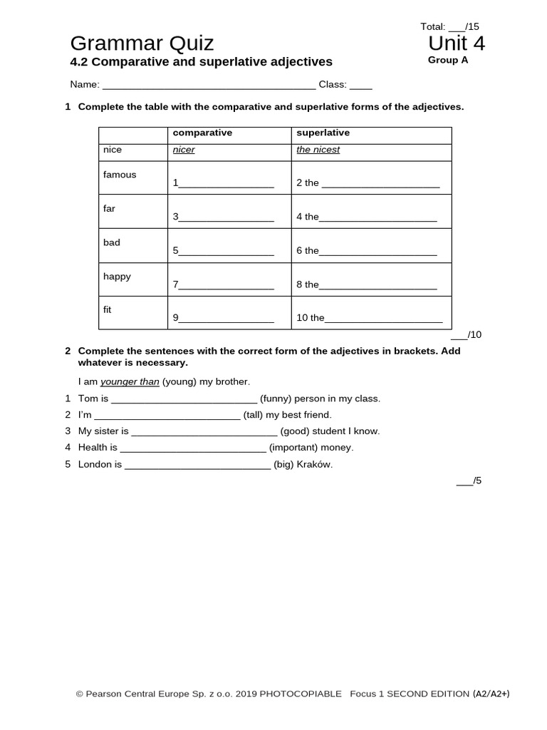 Focus1 2E Grammar Quiz Unit4.2 GroupA | PDF