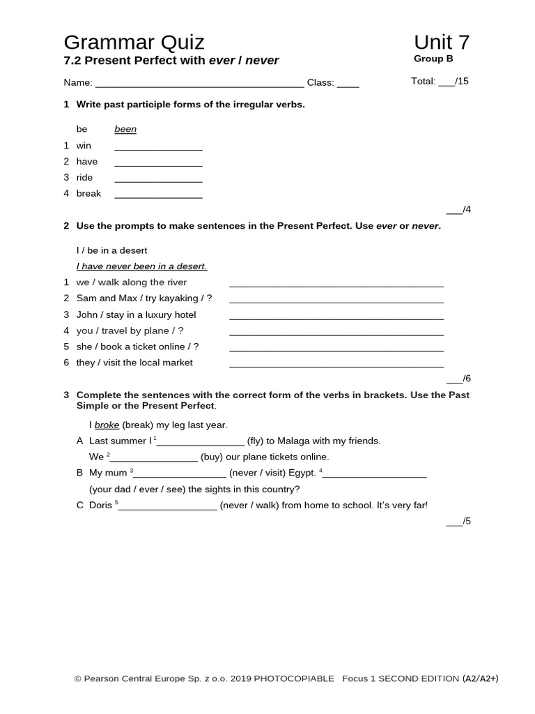 Focus1 2E Grammar Quiz Unit7.2 GroupB | PDF