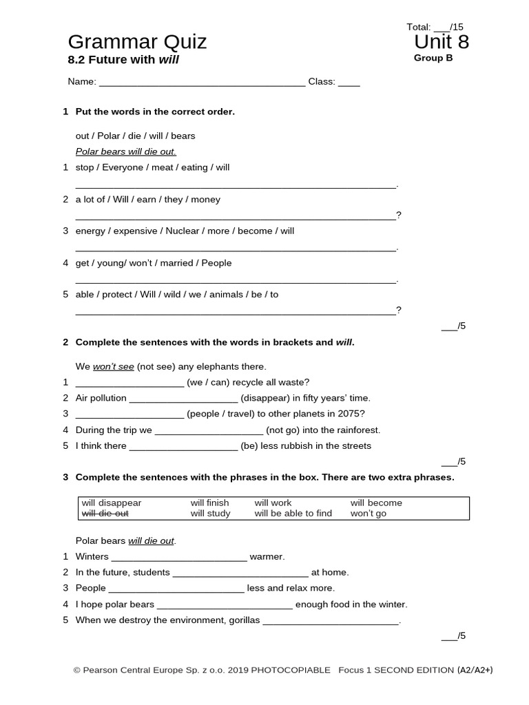 Focus1 2E Grammar Quiz Unit8.2 GroupB | PDF