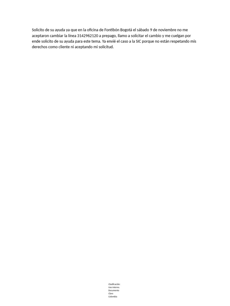 Clasificación: Uso Interno. Documento Claro Colombia | PDF