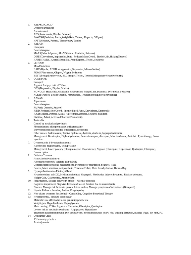 Psychiatry CRAM | PDF | Mania | Antipsychotic