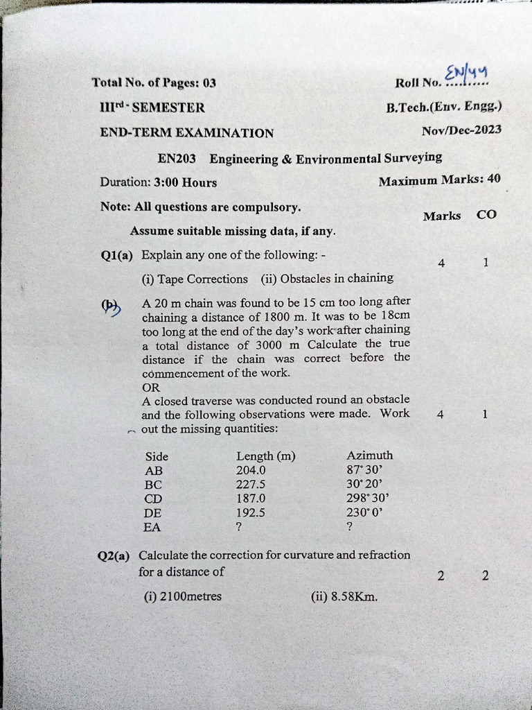 848cdf3csurvey 2023 Endsem | PDF | Surveying | Metrology