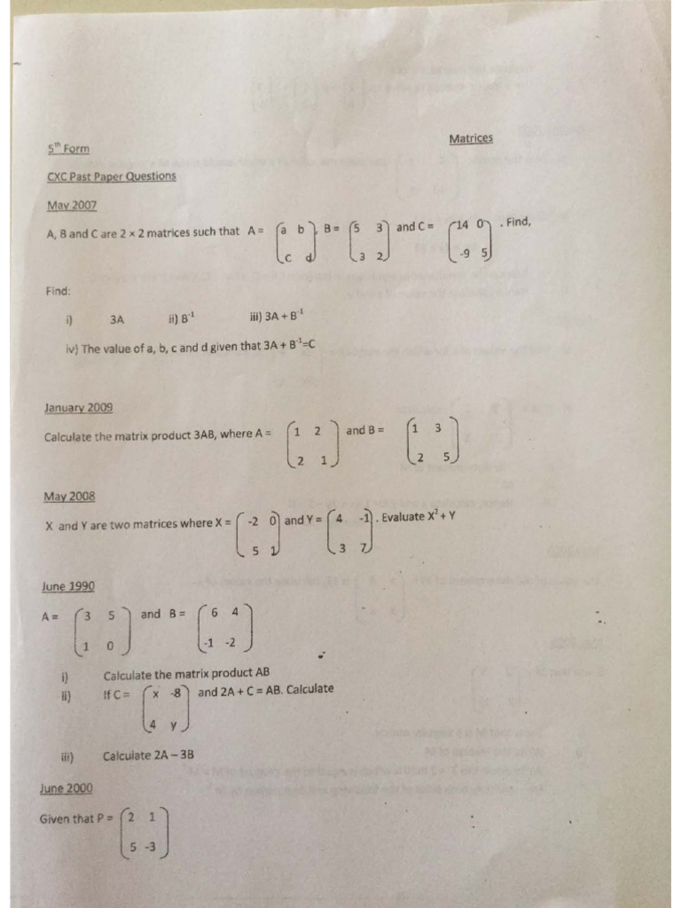 CSEC Matrix Problems | PDF