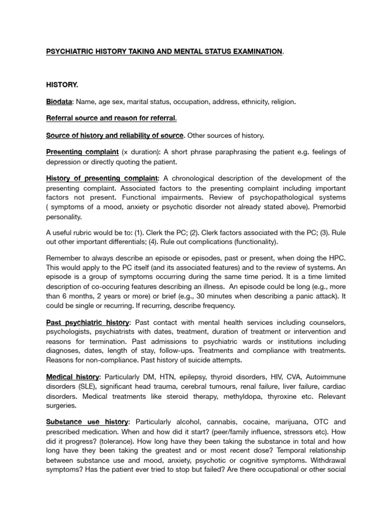 Psych HX and MSE PDF | PDF | Mental Disorder | Psychiatry