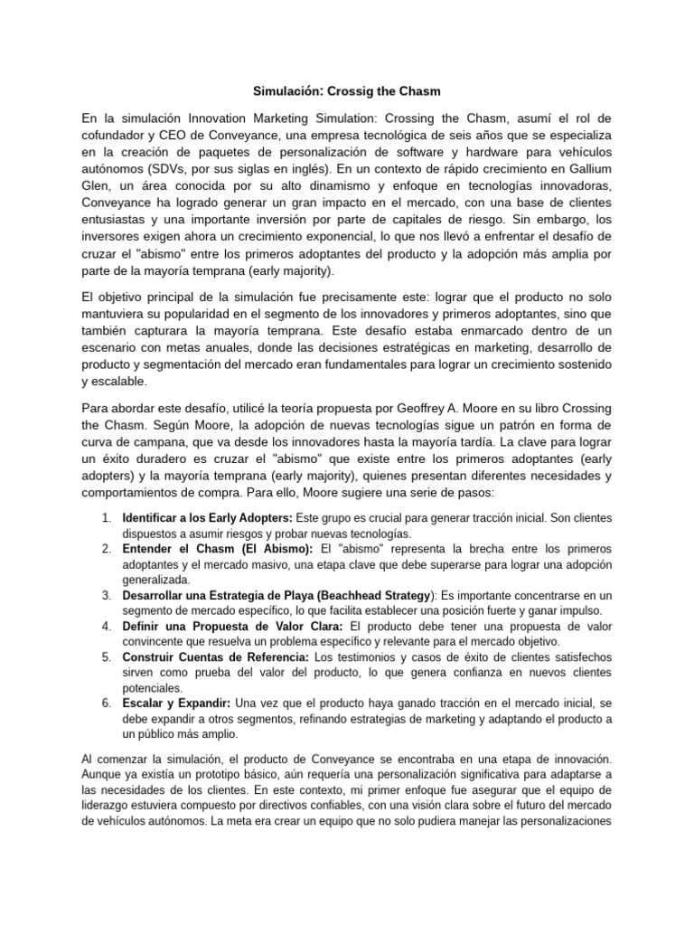 Simulación: Crossig The Chasm | PDF | Marketing | Mercado (economía)