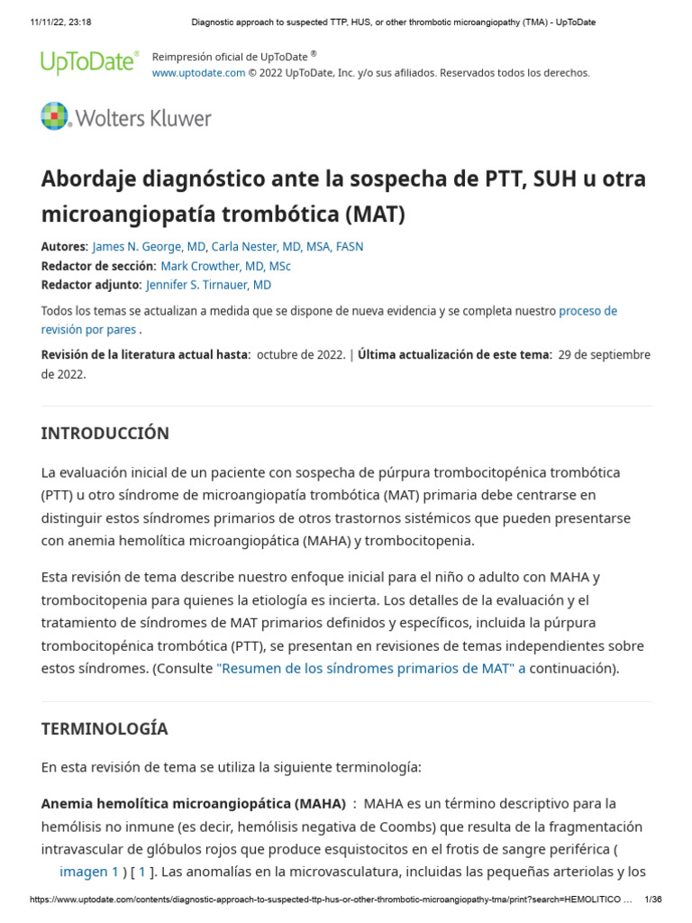 Diagnostic Approach To Suspected TTP, HUS, or Other Thrombotic ...