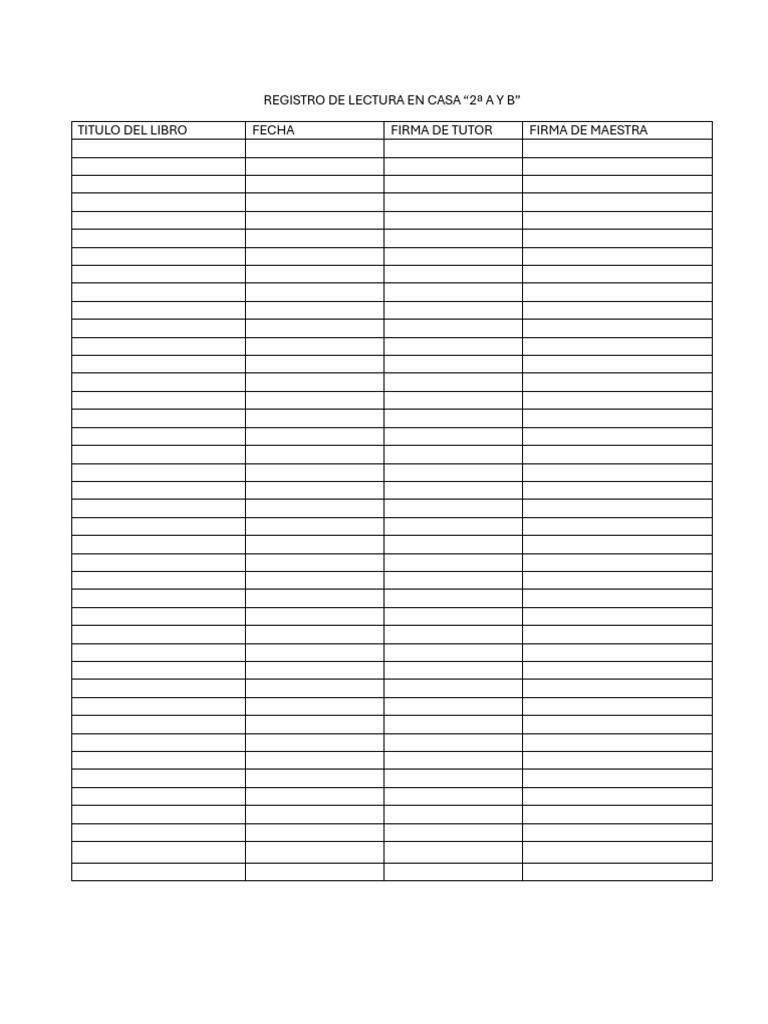 Registro de Lectura en Casa | PDF