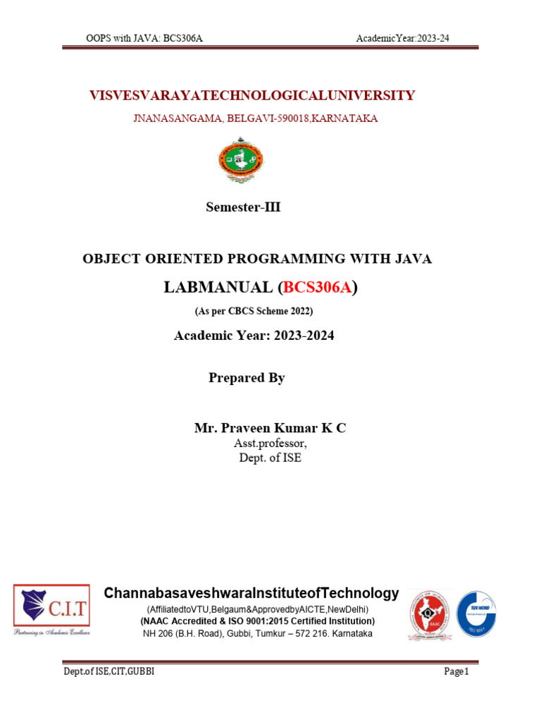 Oops With Java Ipcc Lab Manual Pdf Area Method Computer Programming