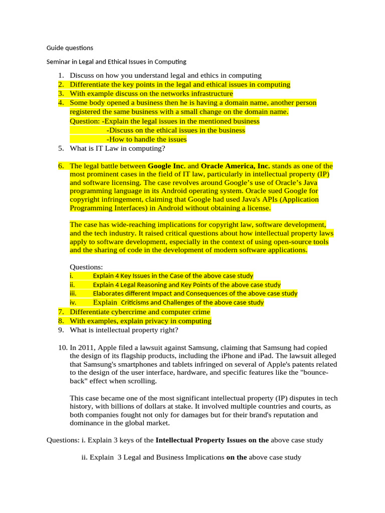 Guide Question - Seminar | PDF | Intellectual Property | Oracle Corporation