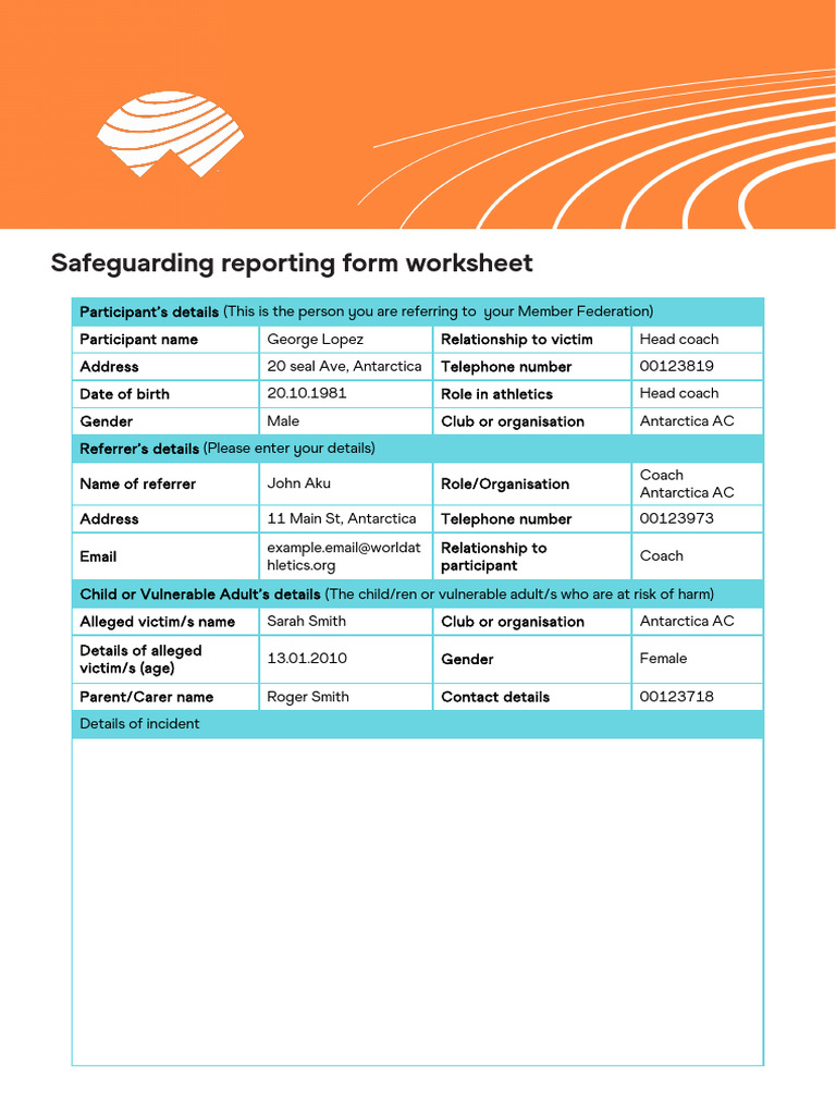 Safeguarding Reporting Form Worksheet V1 | PDF