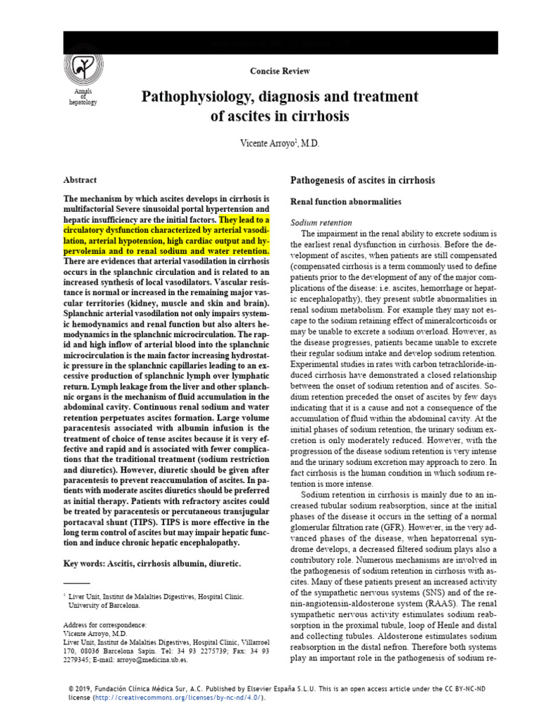Pathophysiology, Diagnosis and Treatment of Ascites in Cirrhosis | PDF ...