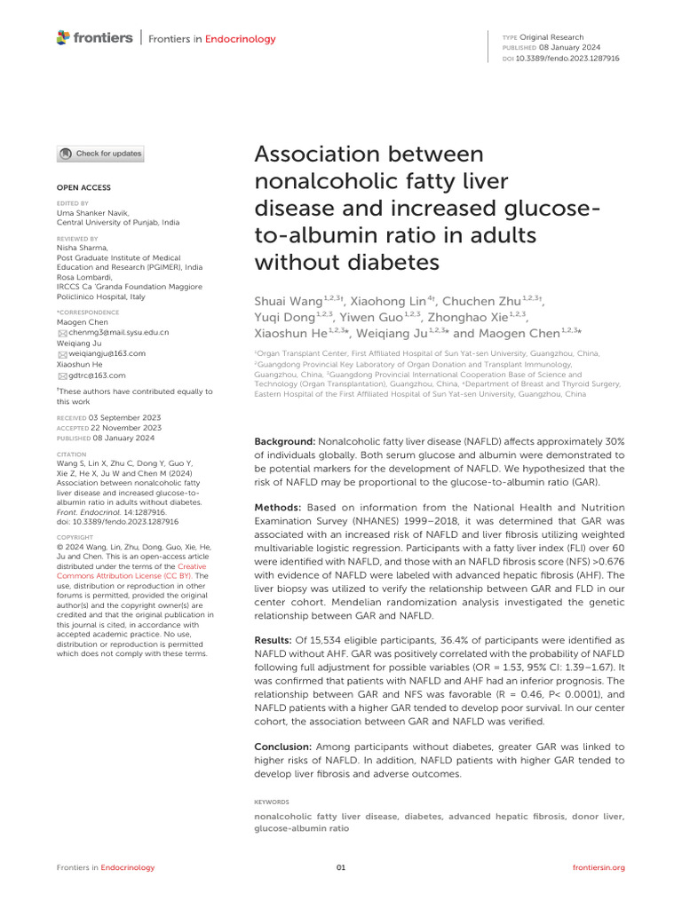 2 - Association Between NAFLD and Increase Glu To Alb Ratio | PDF | Body Mass Index | Alanine ...