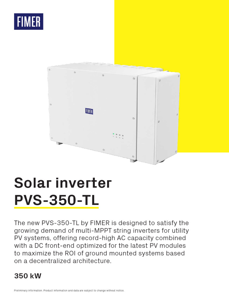FIMER PVS-350-TL: High-Efficiency 350 kW Solar Inverter | PDF | Solar ...