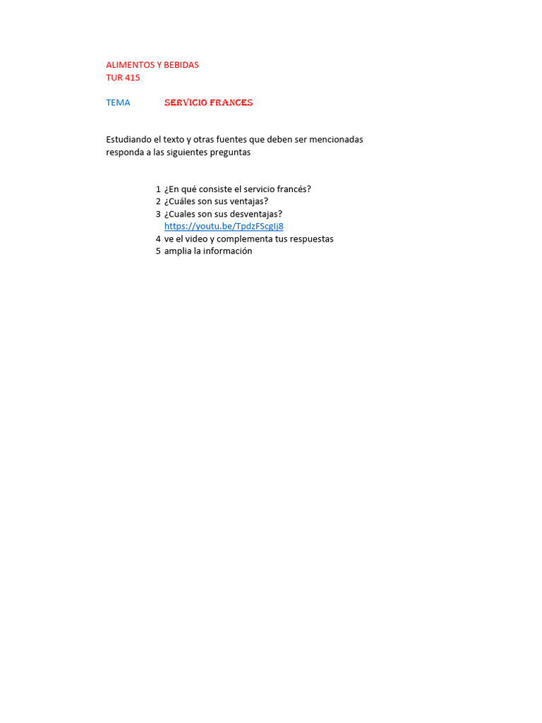 Tarea Sobre El Servicio Frances | PDF