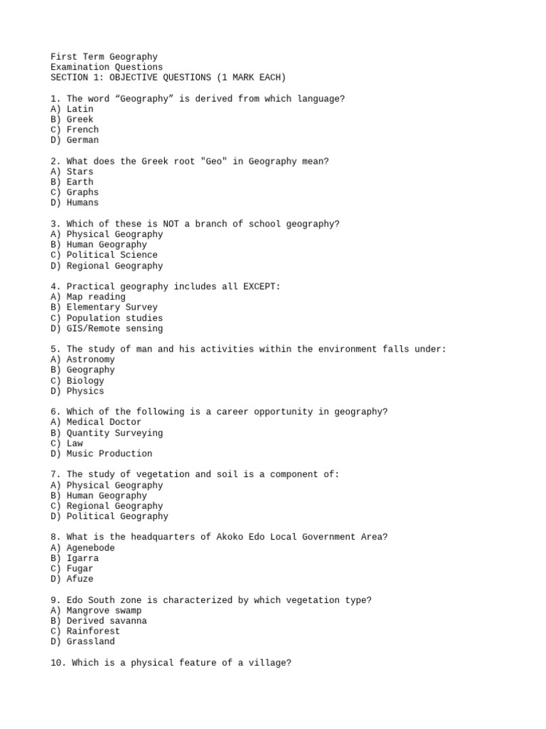 ExamGeography SS1 - 241125 - 111515 | PDF | Geography | Earth Sciences