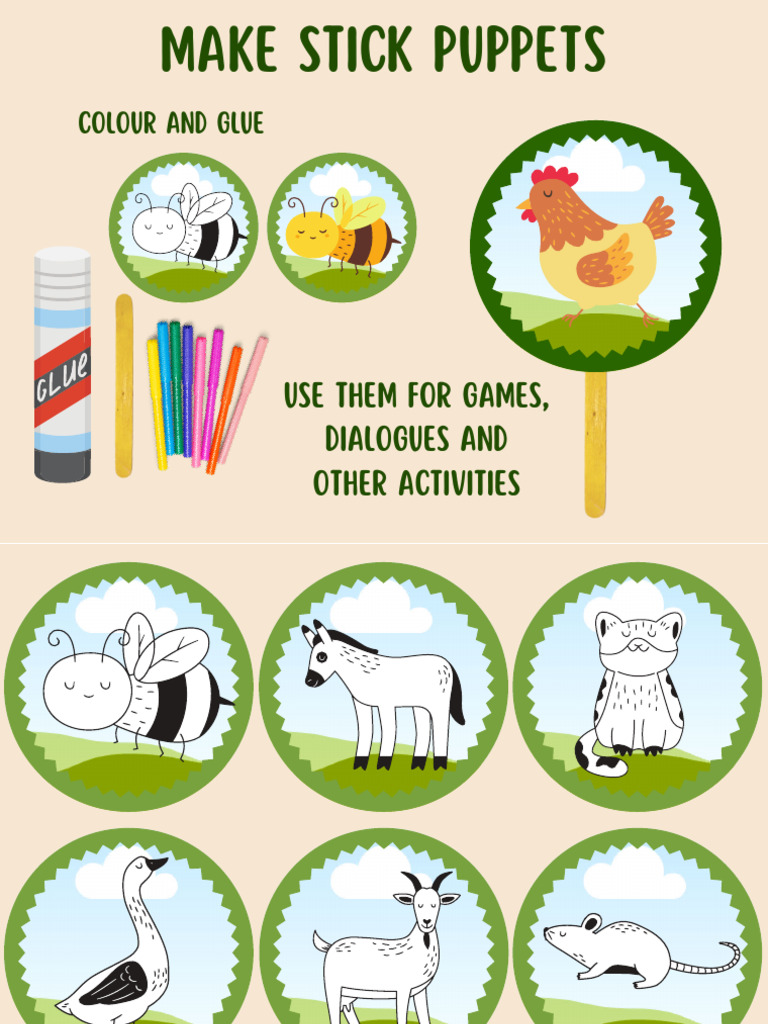 Make Stick Puppets: Colour and Glue | PDF