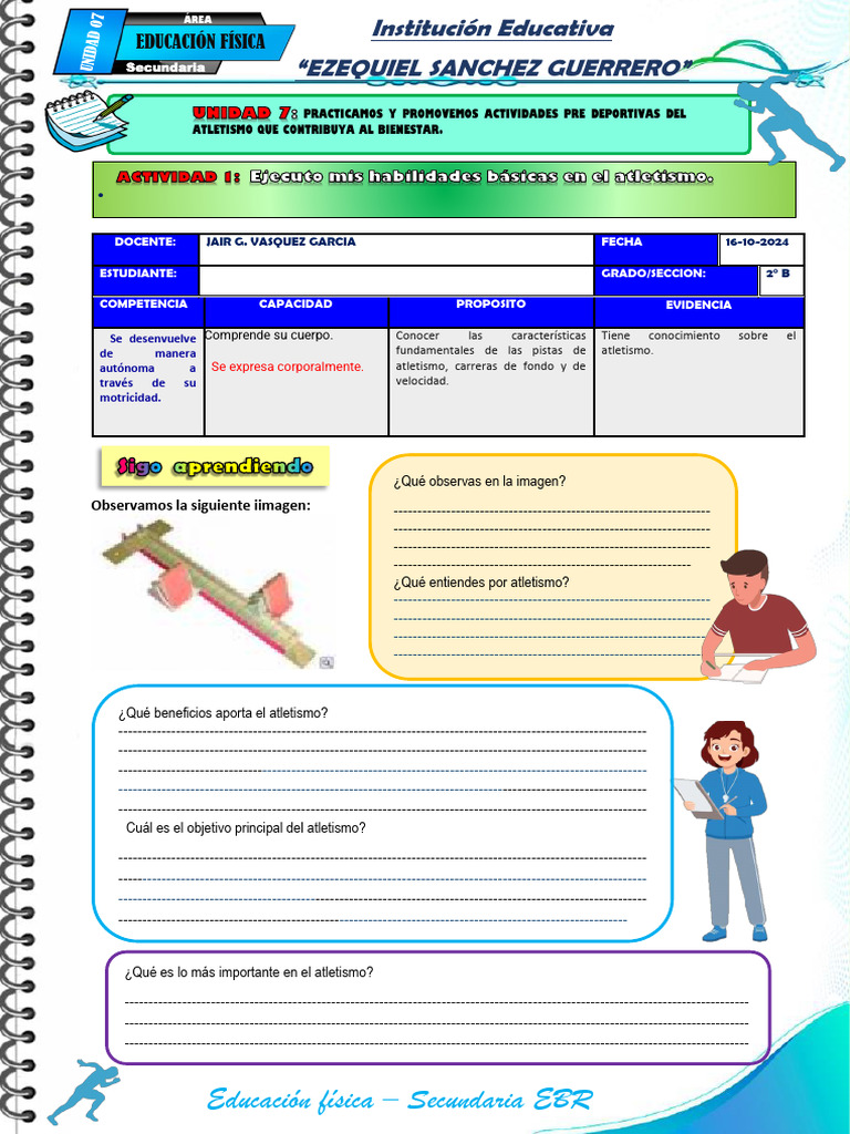 2° Act 1 E.fis Sem1 U7 | PDF | Aprendizaje | Deporte del atletismo