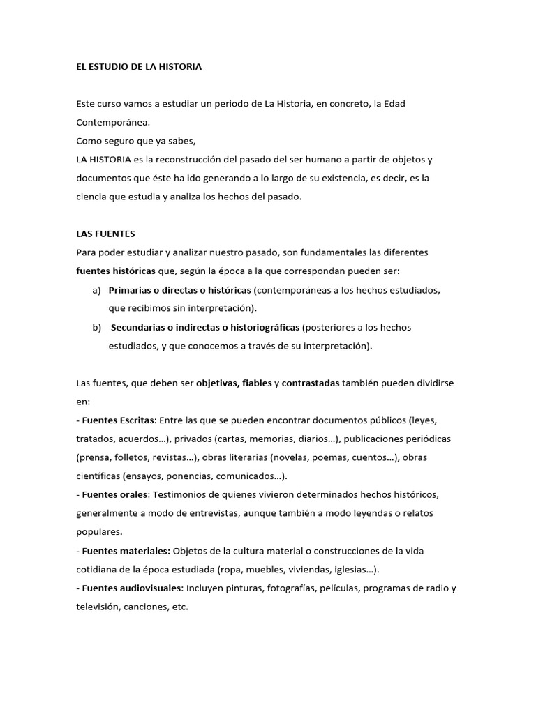 Introducción 1º BACH HMC. EL ESTUDIO DE LA HISTORIA | PDF | Historia antigua | Edades medias