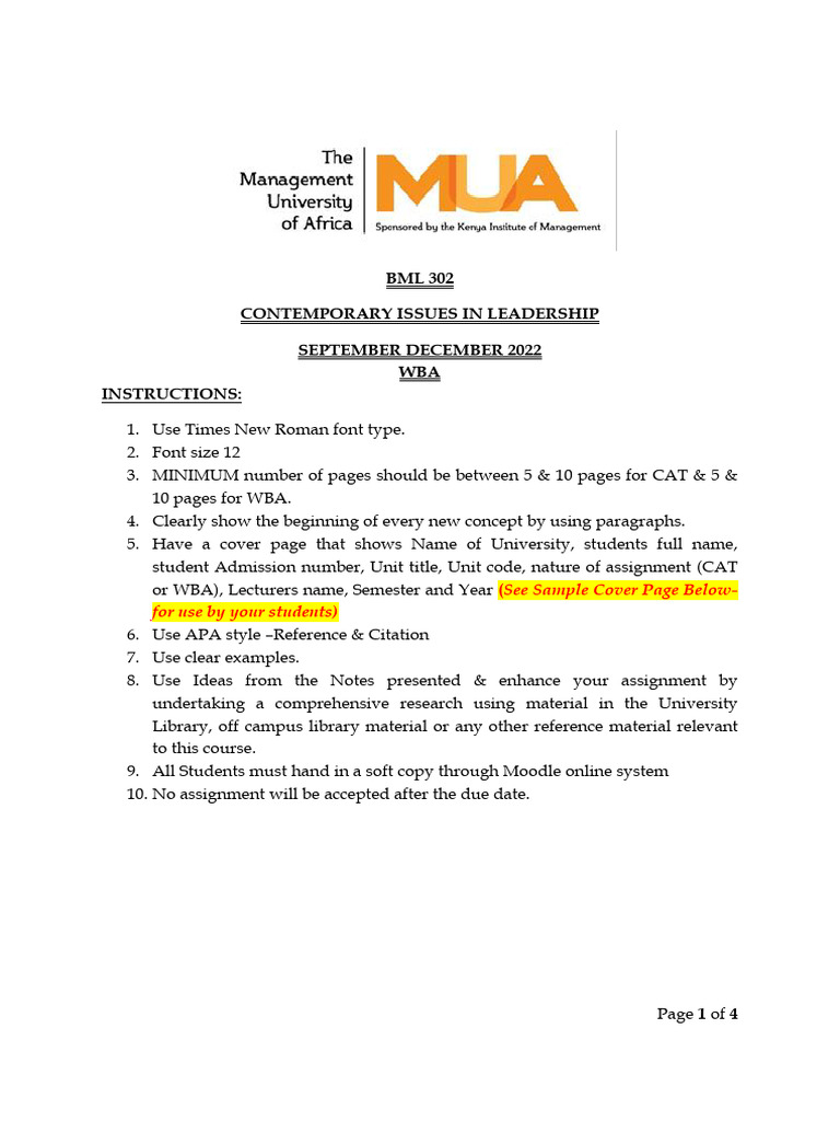 BML302 BML 401 Wba Sept Dec 2024 | PDF | Business