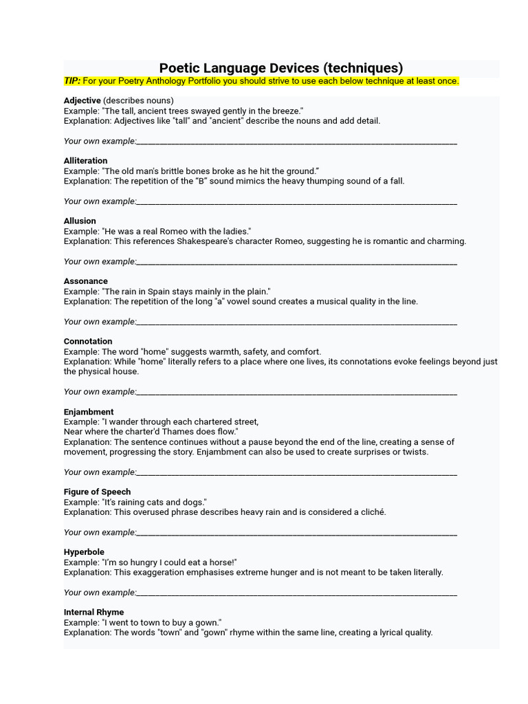 Poetic Language Devices | PDF | Poetry | Noun