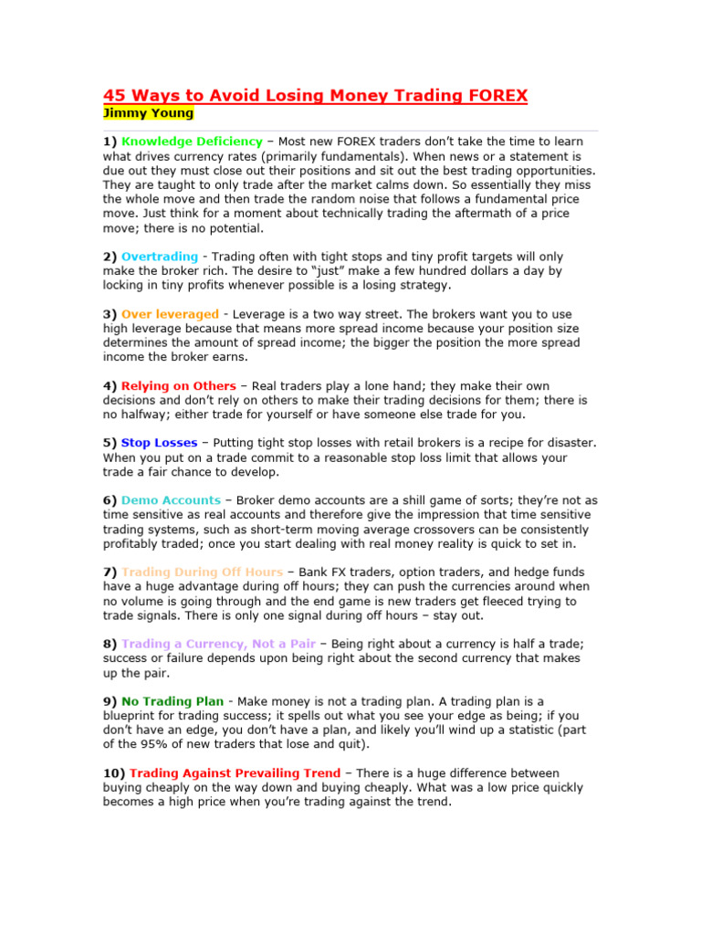 45 Ways To Avoid Losing Money Trading Forex | PDF