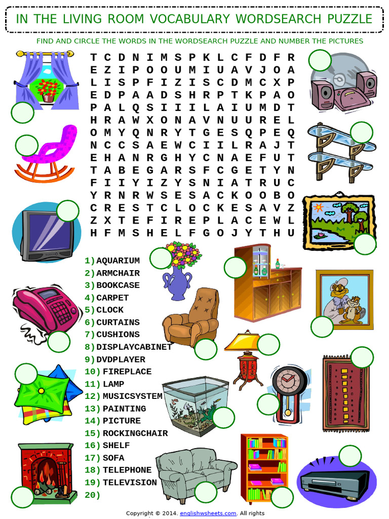 in The Living Room Esl Vocabulary Wordsearch Puzzle Worksheet | PDF ...