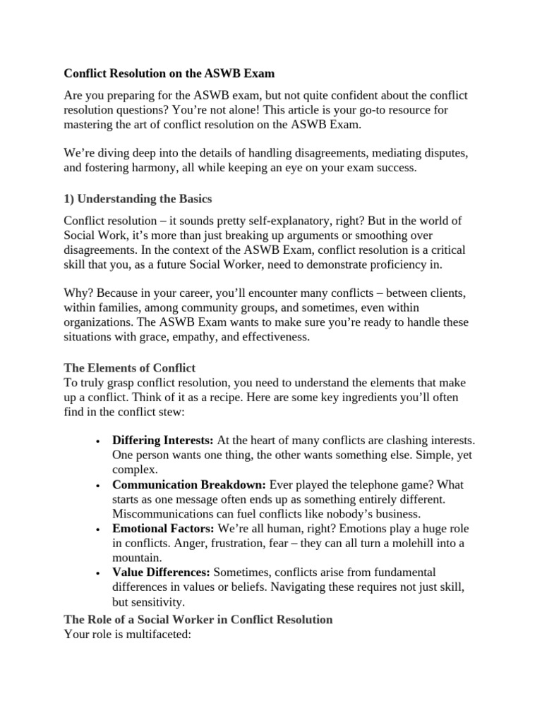 Mastering ASWB Exam Conflict Resolution | PDF | Conflict Resolution ...